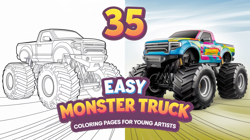 35 Easy Monster Truck Coloring Pages for Young Artists - KidPrintables