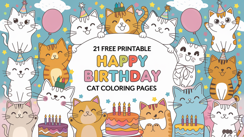 21 Free Printable Happy Birthday Cat Coloring Page - KidPrintables