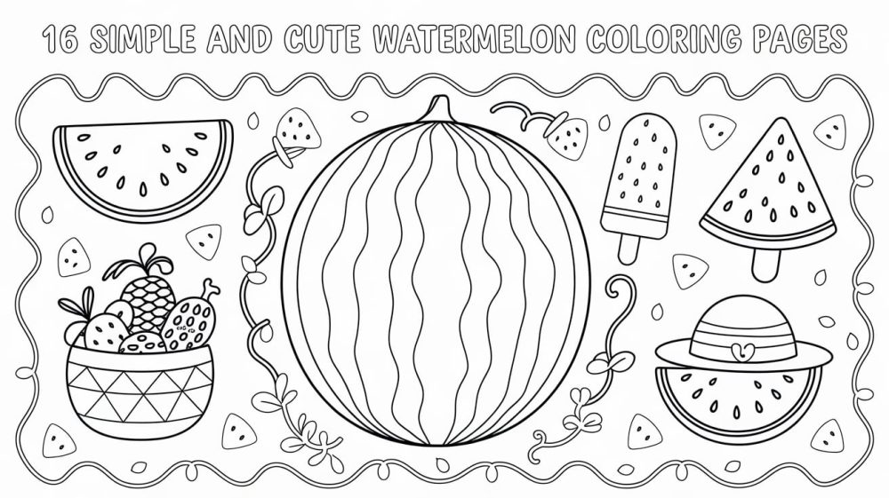 16 Simple and Cute Watermelon Coloring Page - KidPrintables